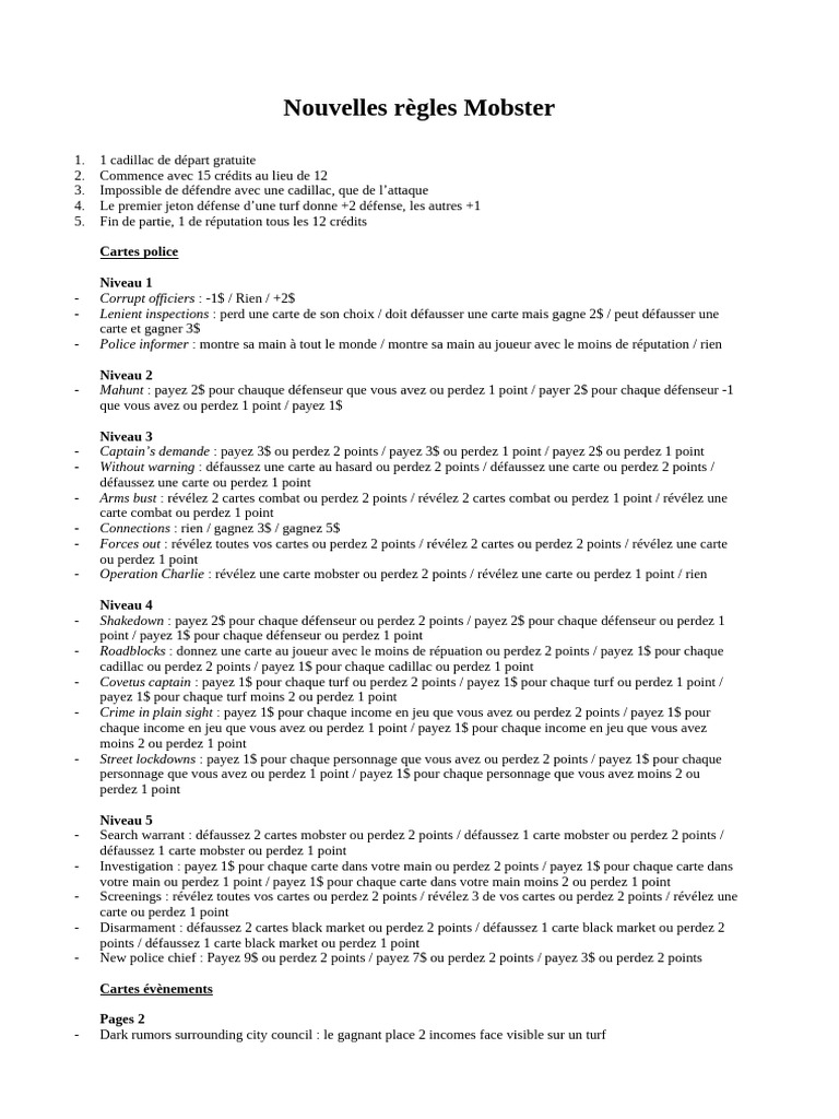 Mobster Metropolis - Nouvelles Règles | PDF