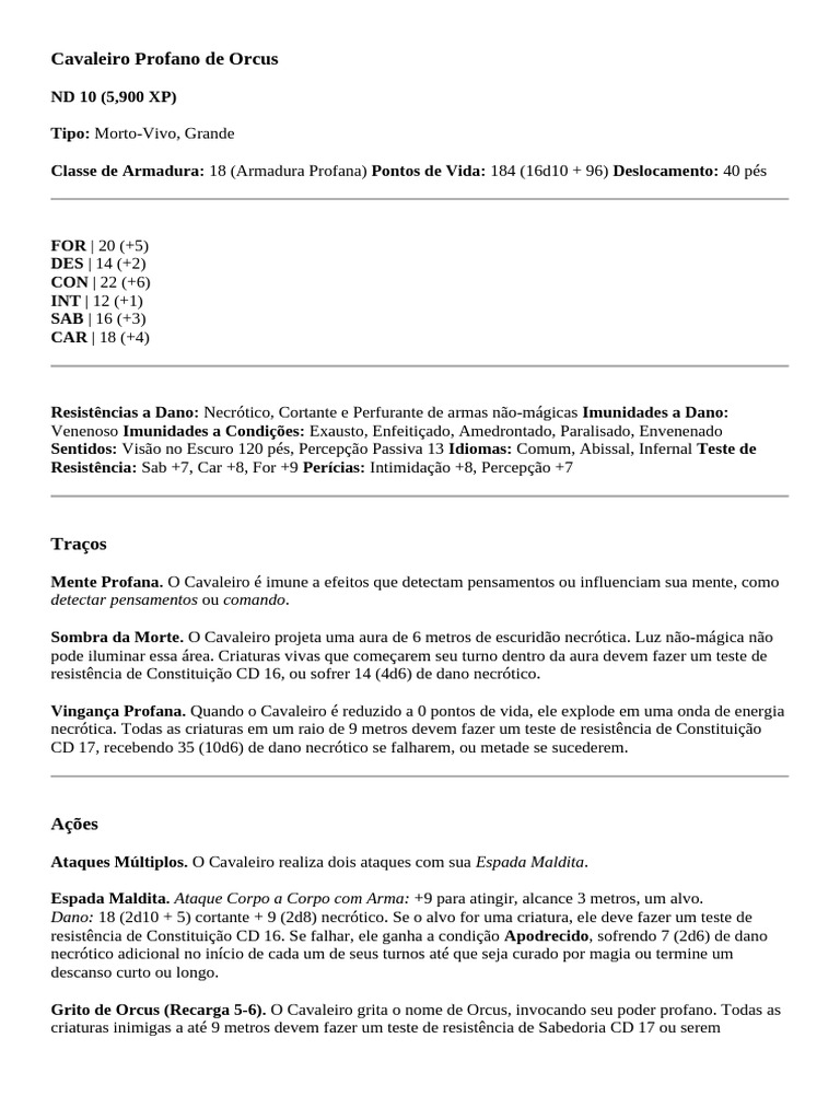 Cavaleiro Profano de Orcus | PDF