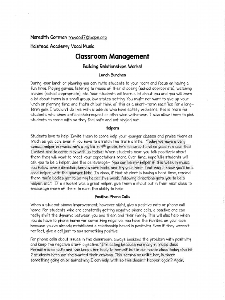 Classroom Management - Meredith Gorman | PDF