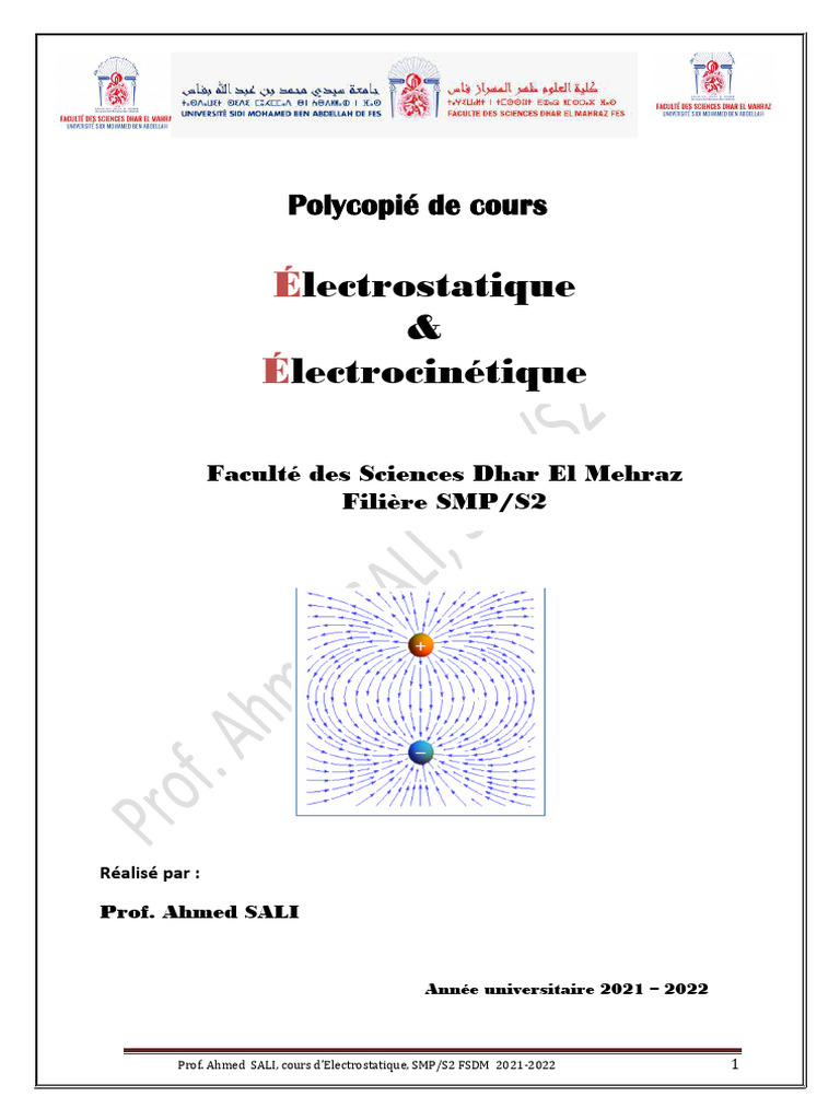 Cours Electrostatique E1-S2-SMP FSDM 2021-2022 A.sali | PDF