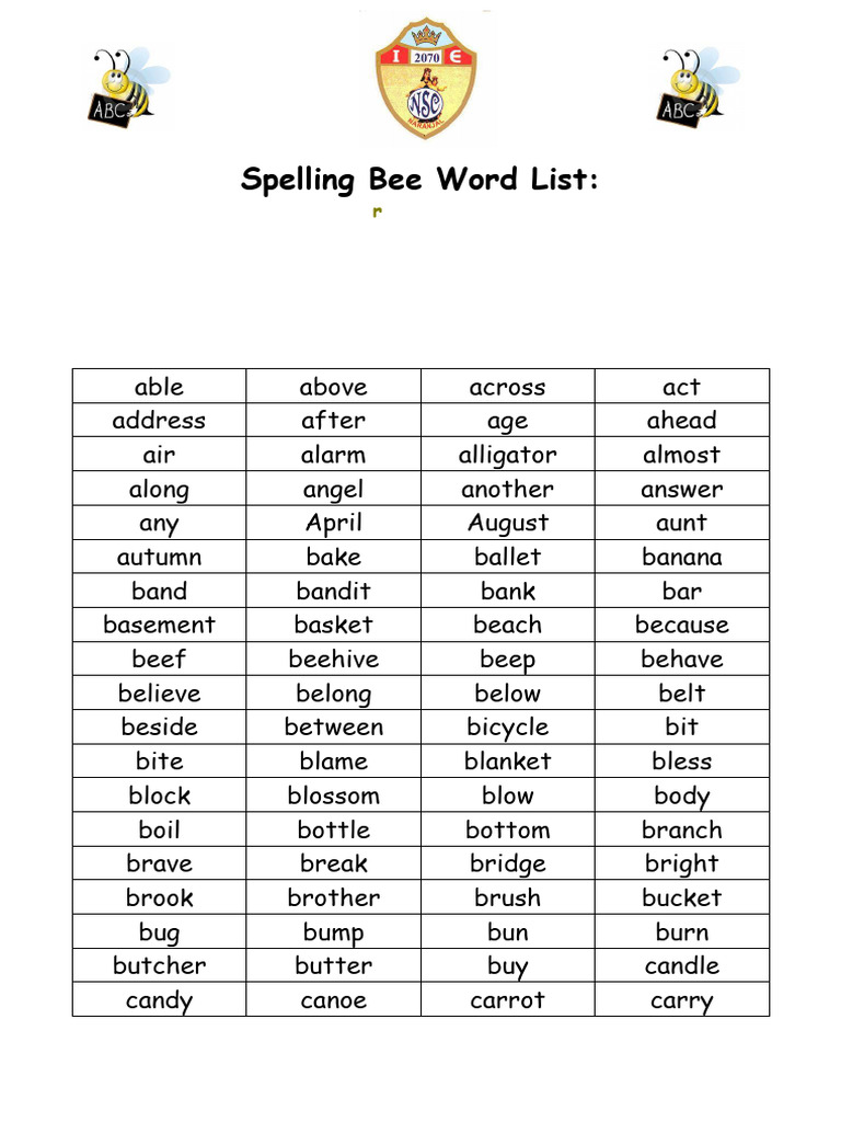 Spelling-bee-list_3and4 grade | PDF