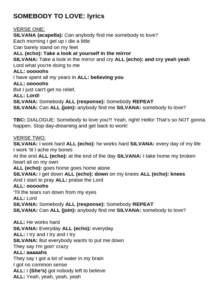 Somebody To Love Lyrics | PDF