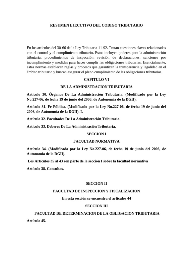 RESUMEN EJECUTIVO DEL CODIGO TRIBUTARIO | PDF