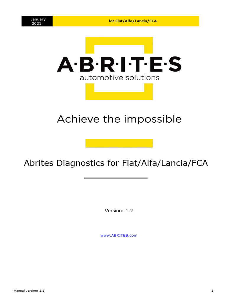 Abrites Diagnostics For Fiat Alfa Lancia Fca User Manual 27012021 | PDF