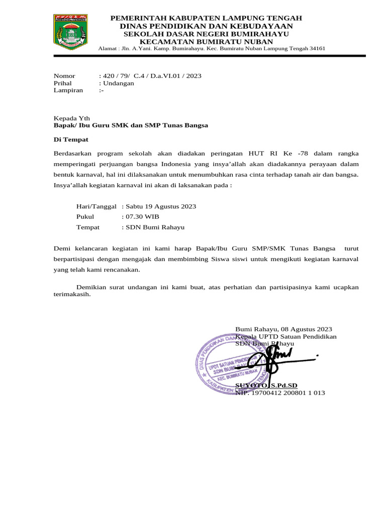 Undangan Karnaval 17 Agustus Tunas Bangsa | PDF