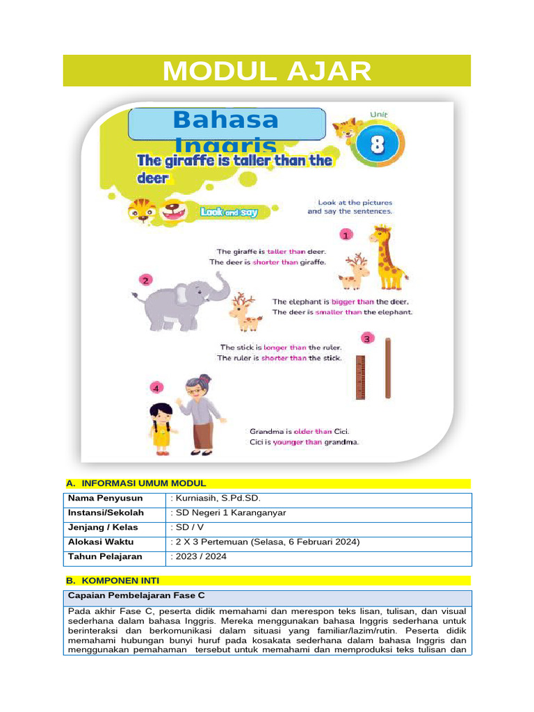 8. Modul Ajar B.Inggris Kelas 5 - BAB 8 | PDF