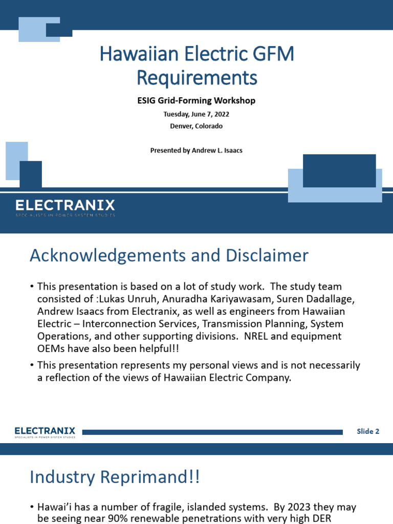 Session 1 Hawaiian Electric GFM Requirements Andrew Isaacs | PDF