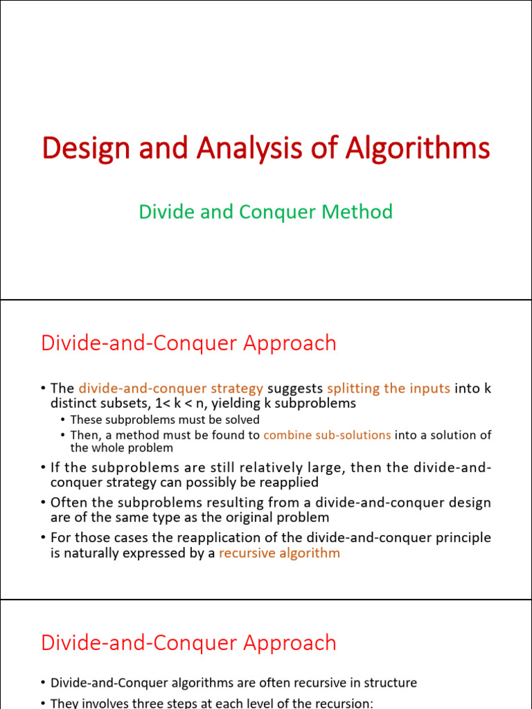 Topic 2 - Divide and Conquer Method | PDF | Algorithms And Data Structures | Teaching Methods ...