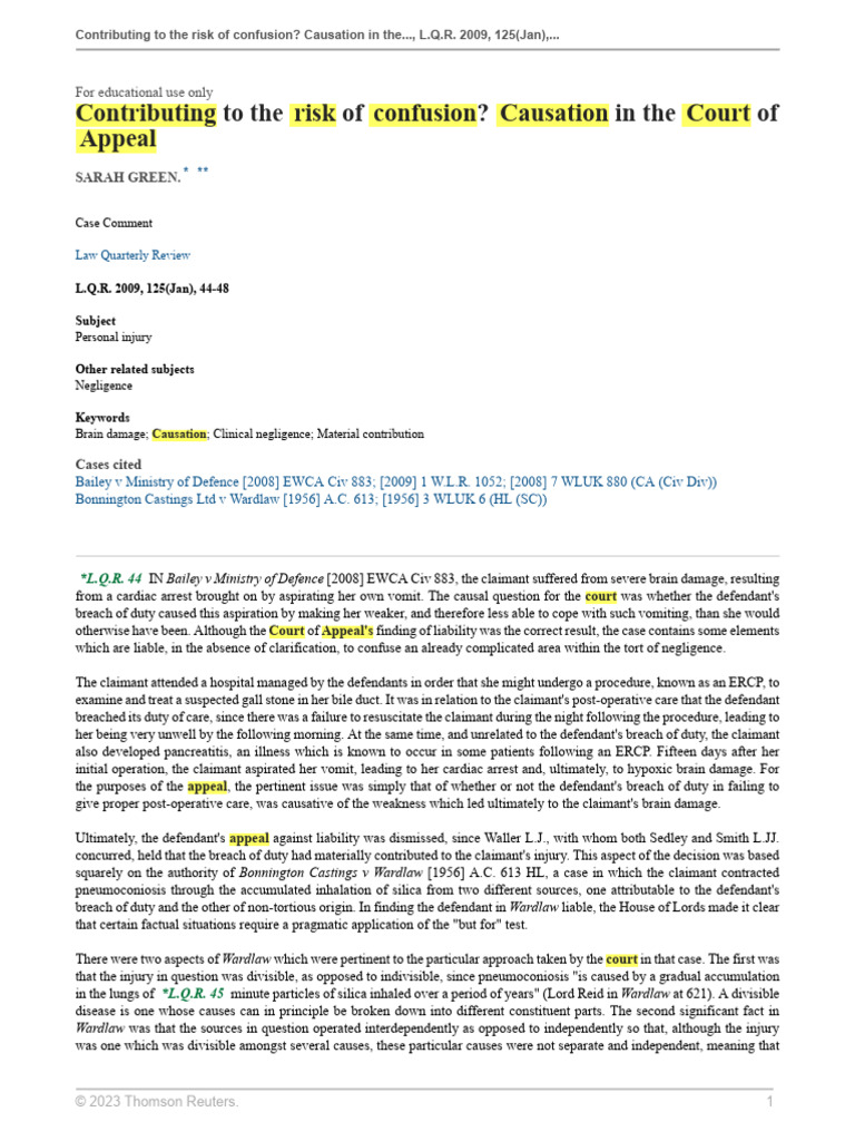 Contributing To The Risk of Confusion Causation in The Court of Appeal ...