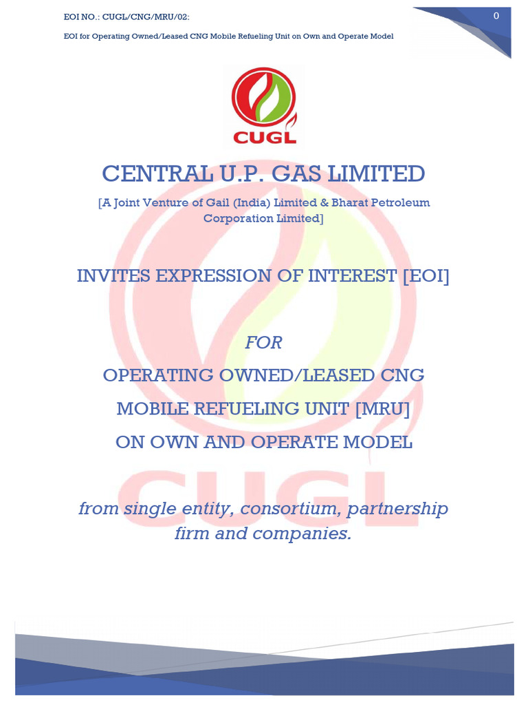 EOI For Operating Owned Leased CNG Mobile Refueling Unit On Own and ...