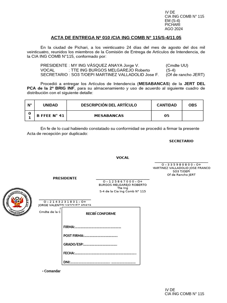 Acta Entrega 4 | PDF