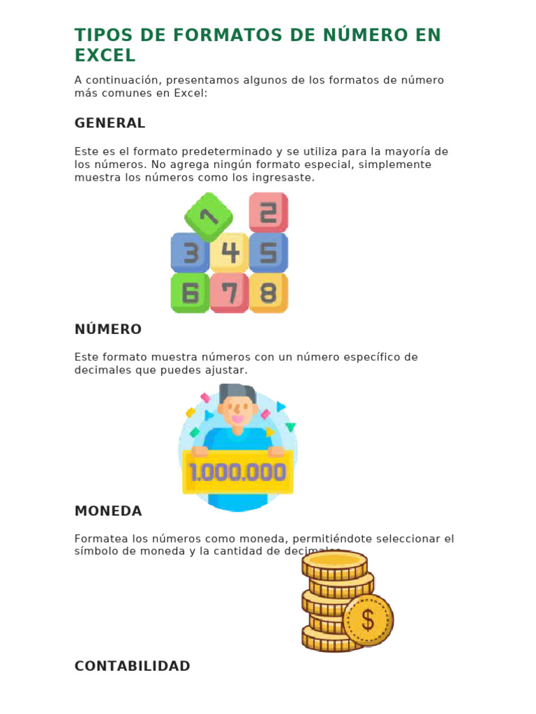 Tipos De Formatos De NÚmero En Excel Pdf 3312
