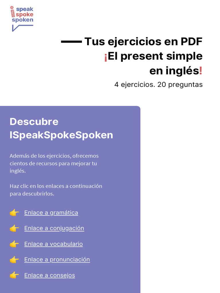 Ejercicio Present Simple Ingles Ispeakspokespoken | PDF