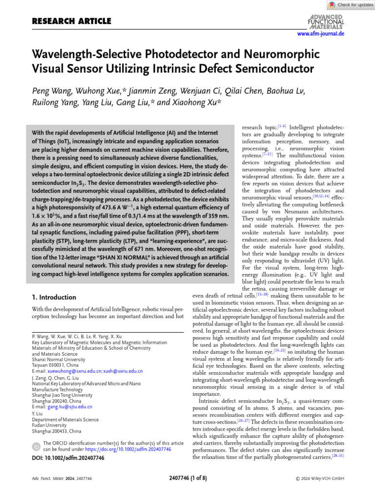 5774 - Wang - Wavelength Selective Photodetector - IMPORTANT | PDF | Chemical Synapse | Science ...