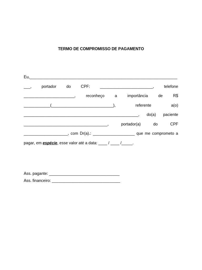 Termo de Compromisso de Pagamento | PDF