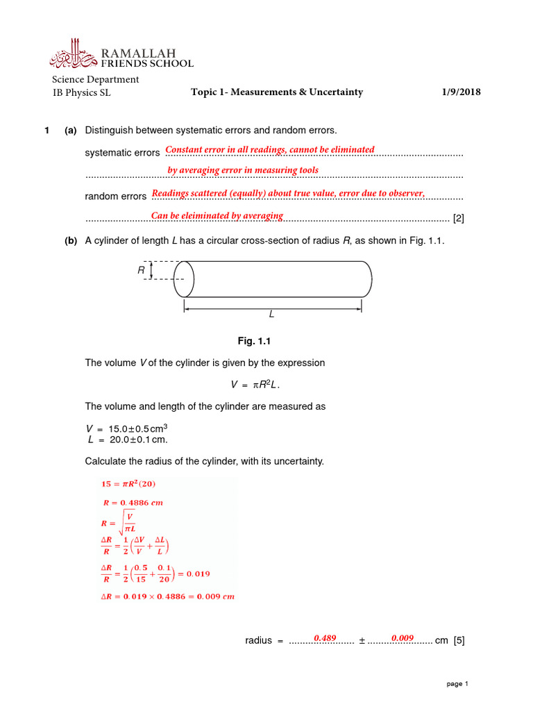 Tools - Errors & Uncertainty - Key | PDF