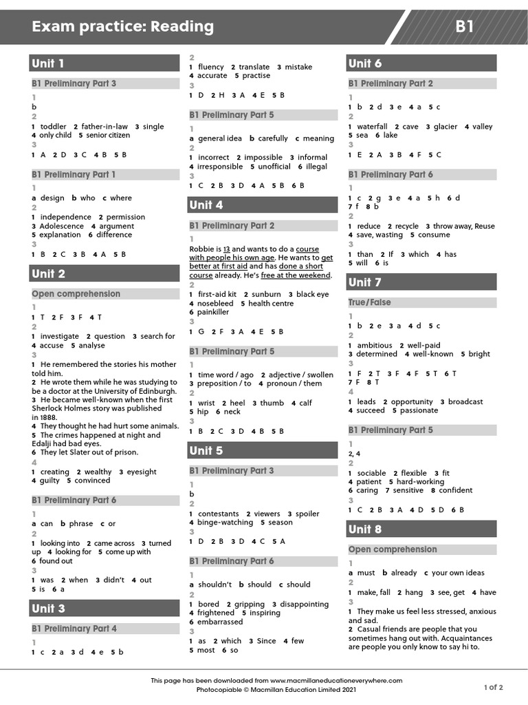 B1_Exam_Practice_Reading_answer_key | PDF