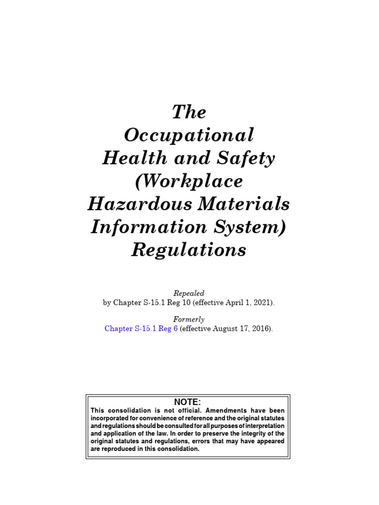 The Occupational Health and Safety (Workplace Hazardous Materials ...