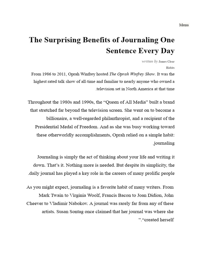The Surprising Benefits of Journaling One Sentence Every Day | PDF