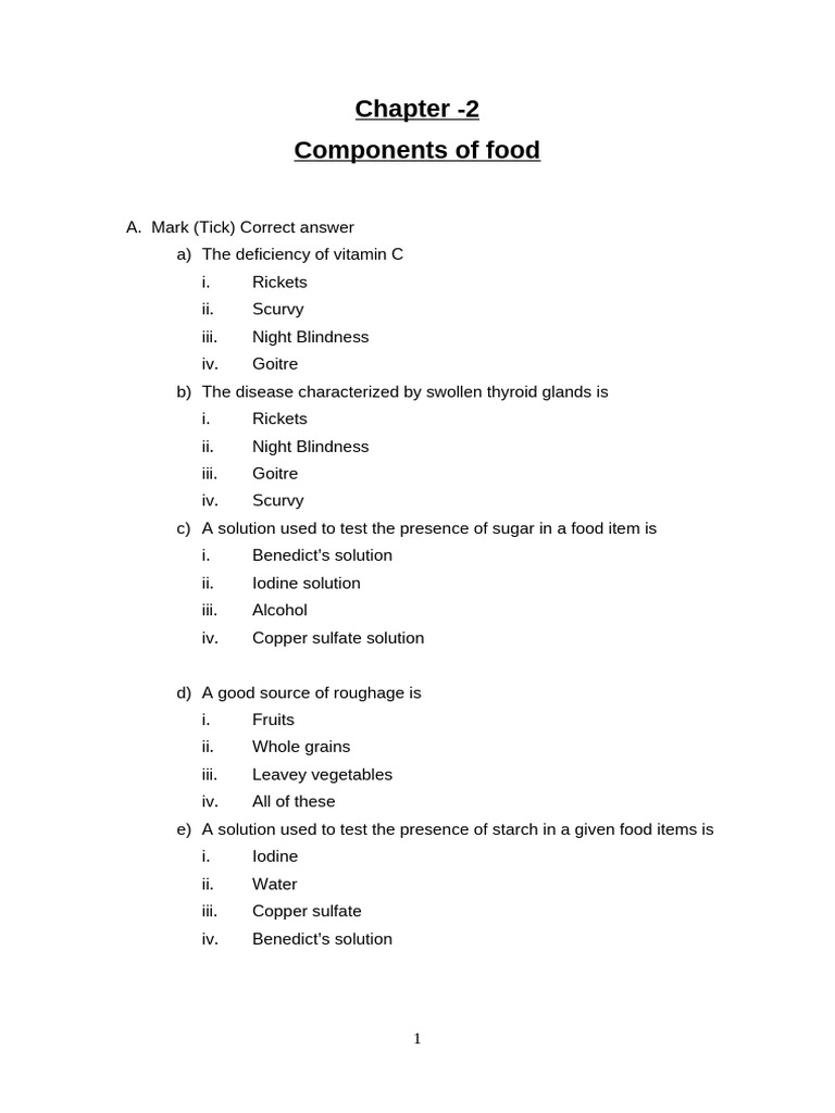 Chapter-2 Component of Food - Set-1 | PDF
