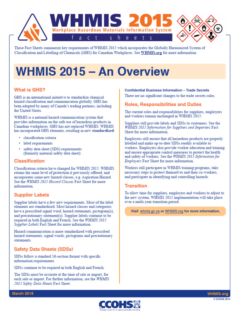 WHMIS 2015 Fact Sheet | PDF | Safety | Business