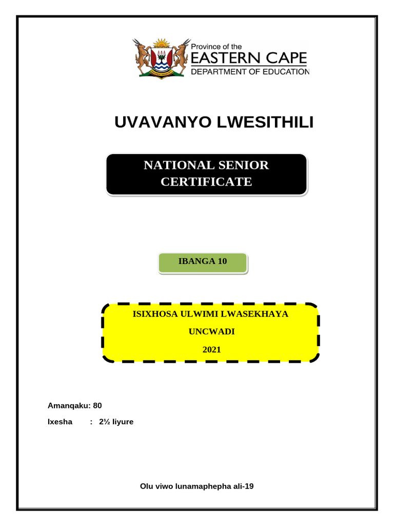 Iphepha Lesibini Ibanga Leshumi 2021-1 | PDF | Language Arts ...