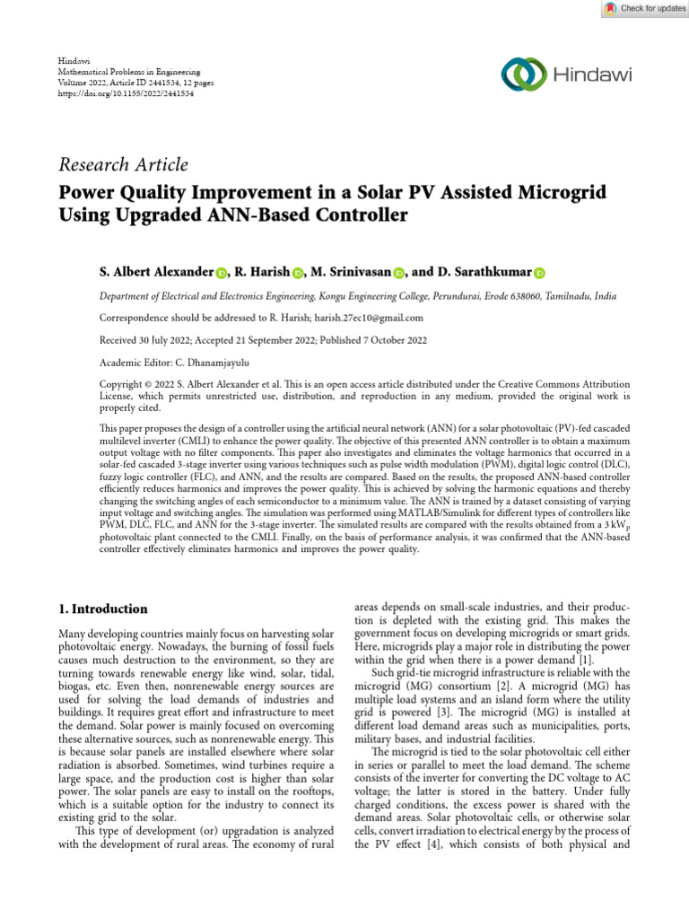 Mathematical Problems in Engineering - 2022 - Albert Alexander - Power Quality Improvement in A ...