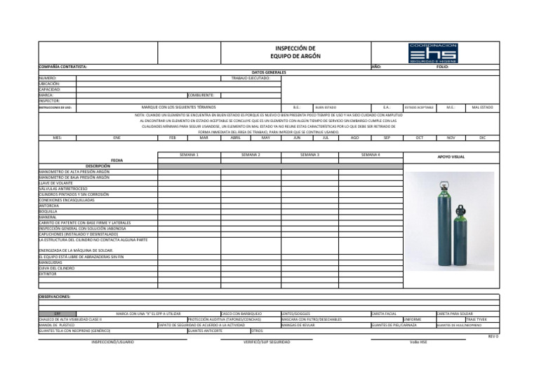 Inspección de Equipos de Argón | PDF