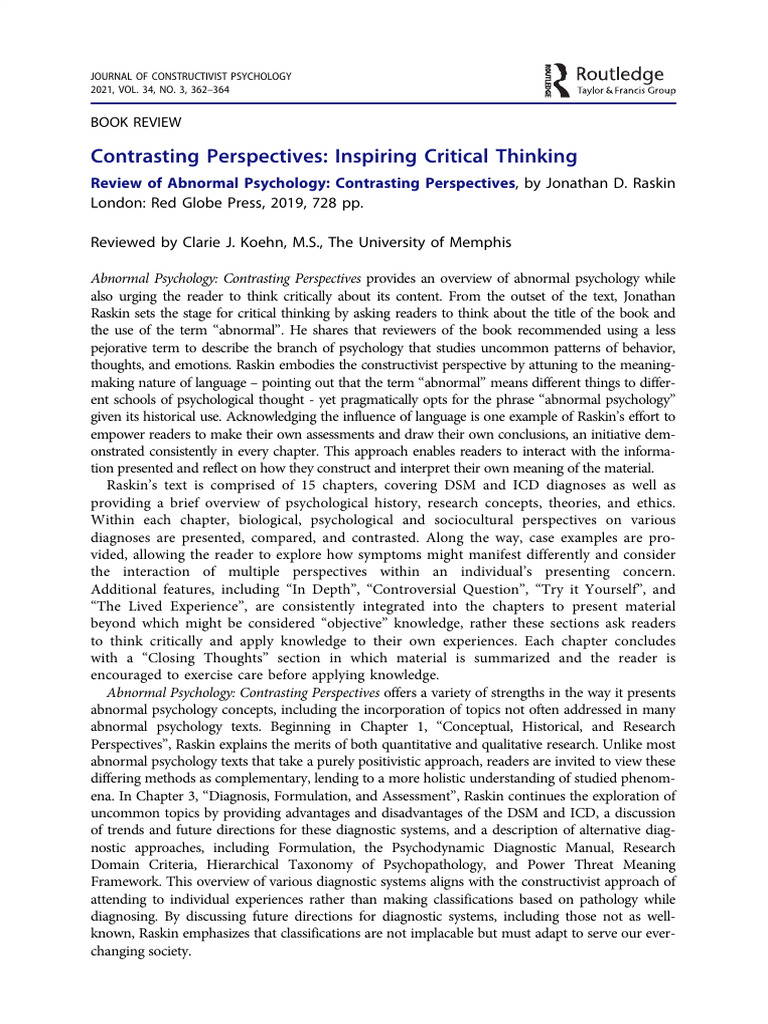 Contrasting Perspectives Inspiring Critical Thinking Review of Abnormal ...