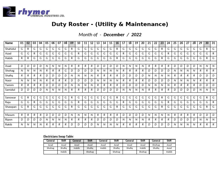 Duty Roster - December | PDF