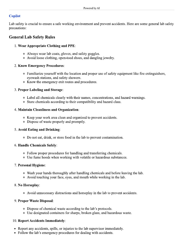 Lab Safety Precautions | PDF