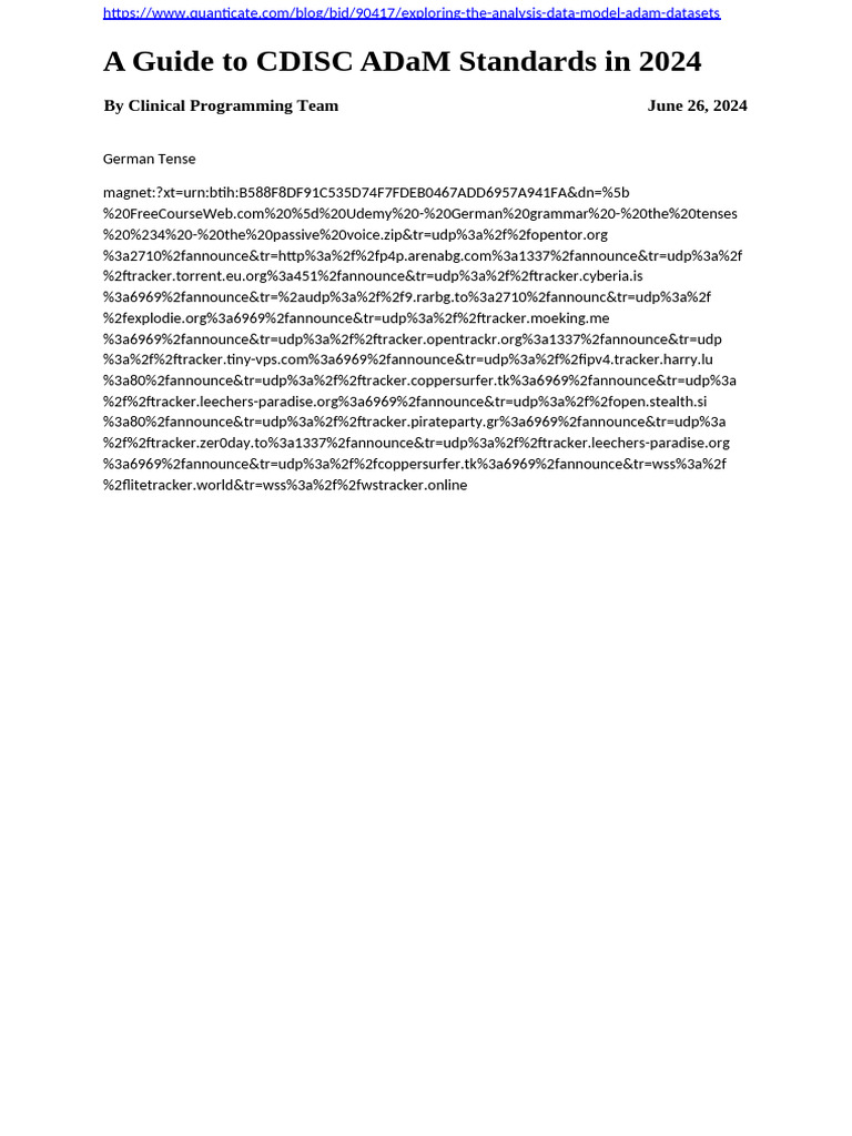 CDISC ADaM A Guide To CDISC ADaM Standards in 2024 | PDF