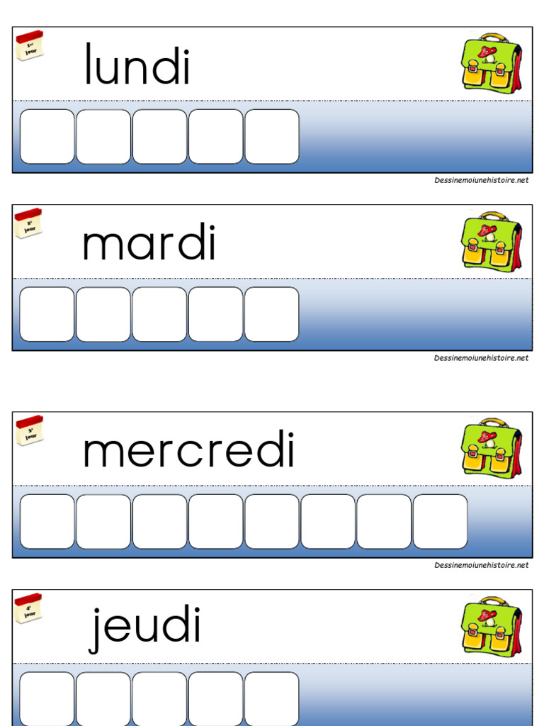 Atelier Des Mots Les Jours de La Semaine Script | PDF