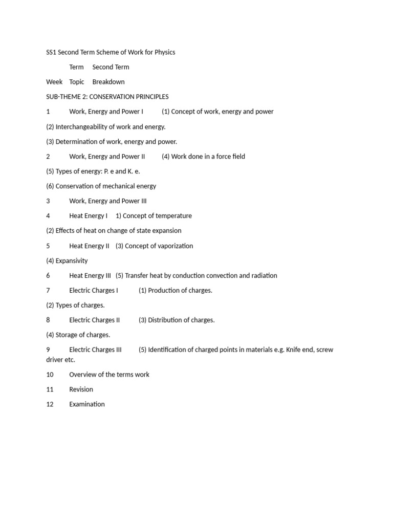 Physic SS1 2nd Term Scheme | PDF
