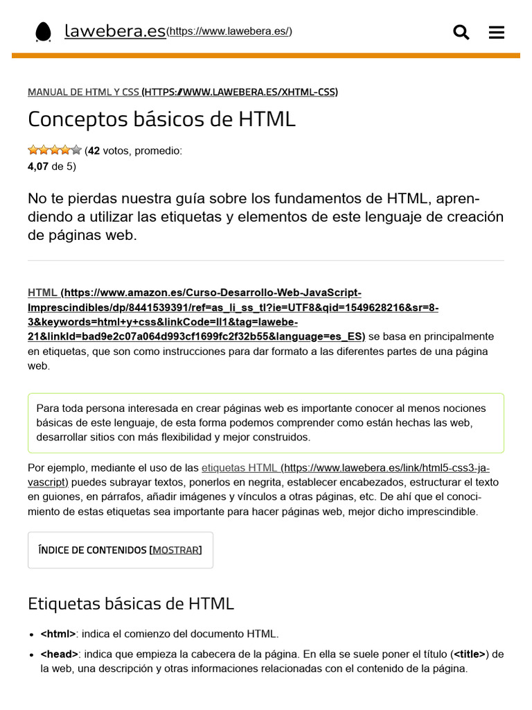 Conceptos Básicos de HTML - Manual de HTML y CSS | PDF