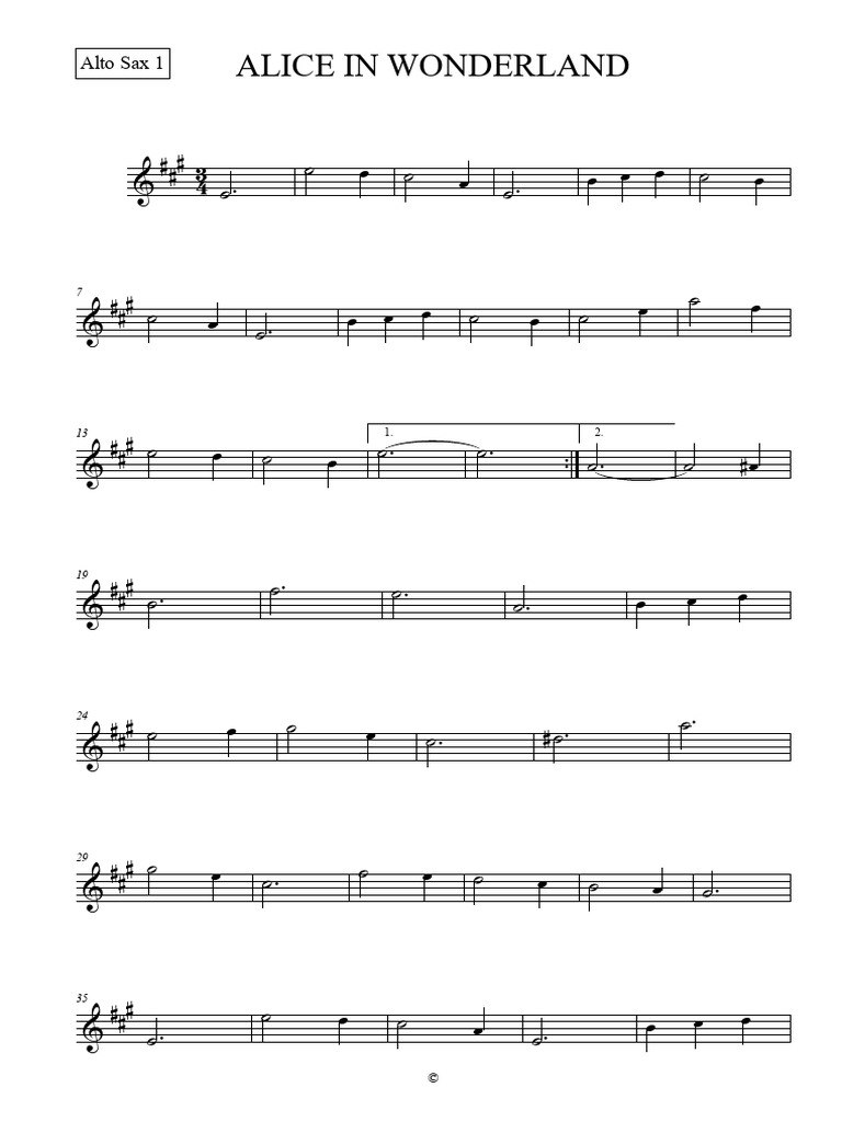 Alice in Wonderland - Alto Sax 1 | PDF