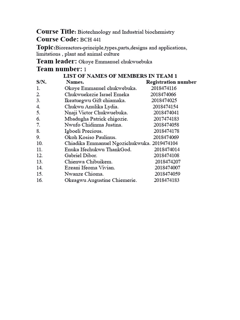 BCH 441 Bioreactor | PDF