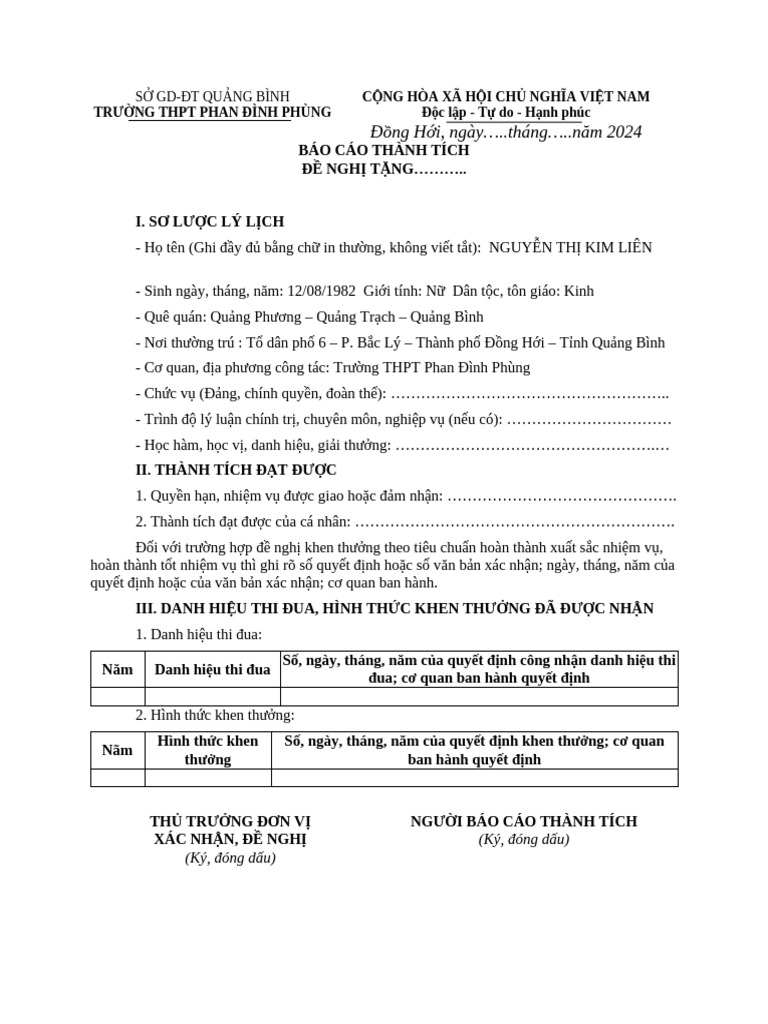 Mẫu số 06 BCTT | PDF