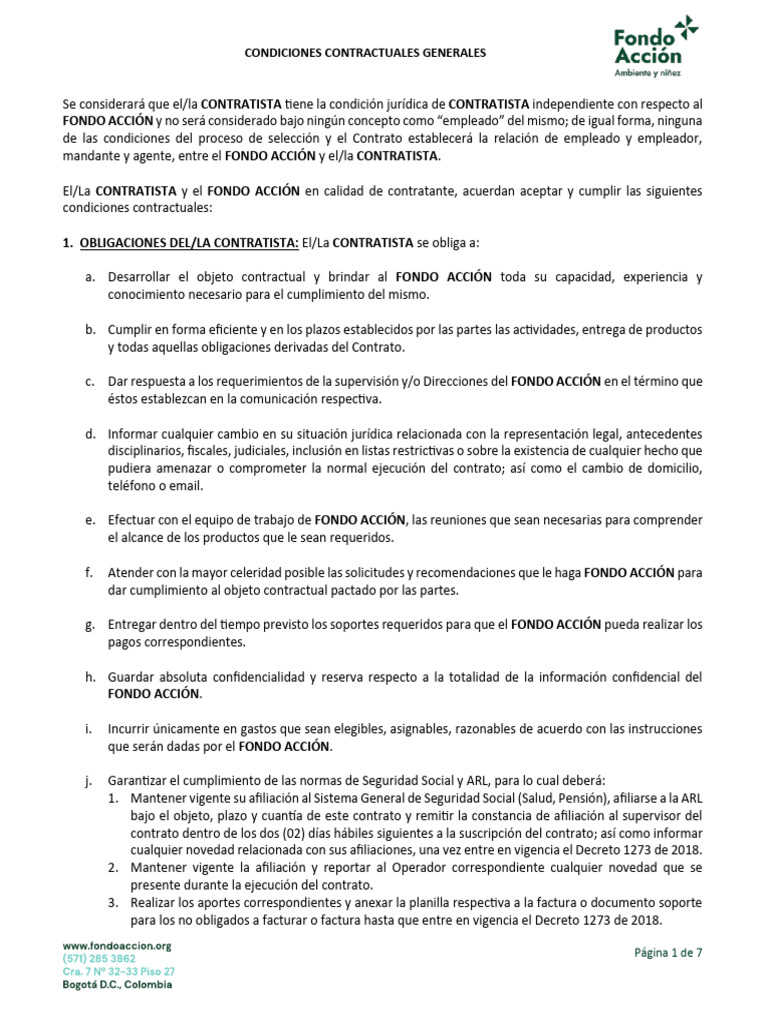 Condiciones Contractuales Generales | PDF