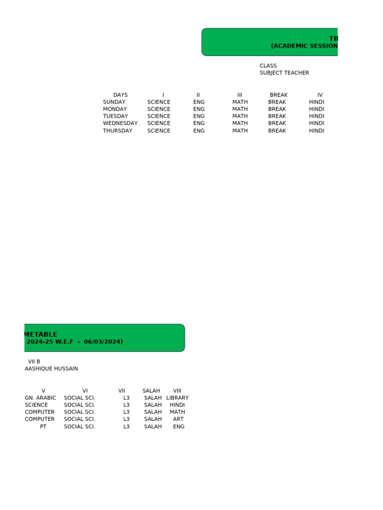 Timetable Class 8b | PDF