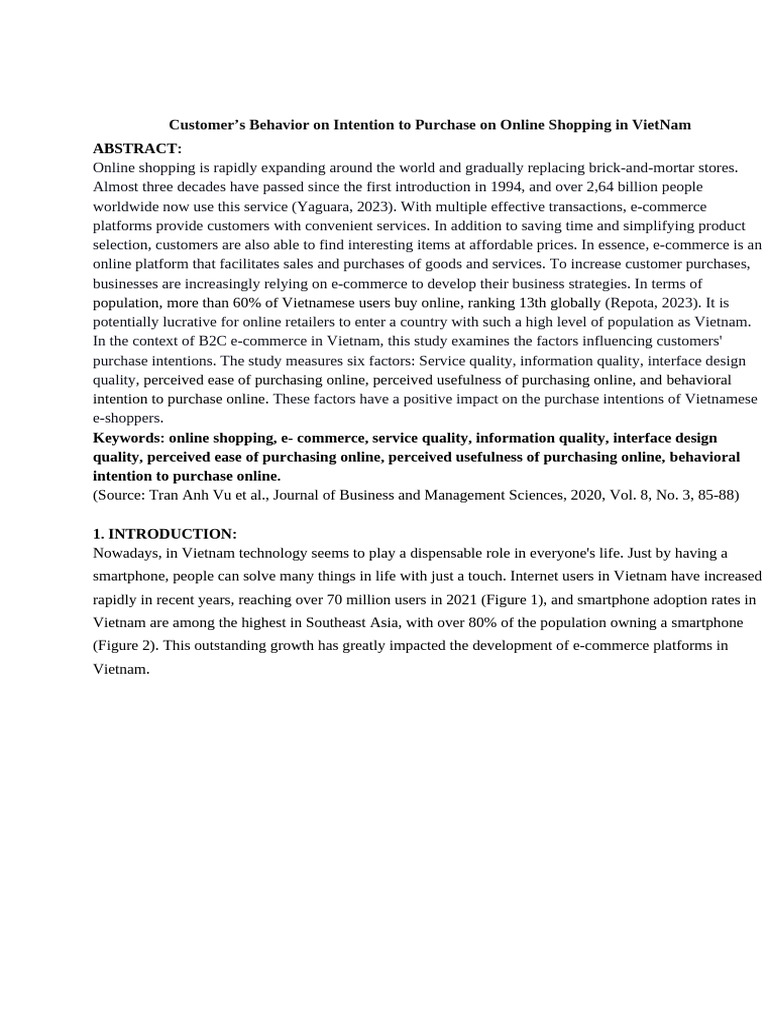 Customer's Behavior On Intention To Purchase On Online Shopping in ...