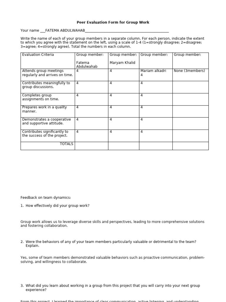 PeerEval-GroupWork-form 1. | PDF