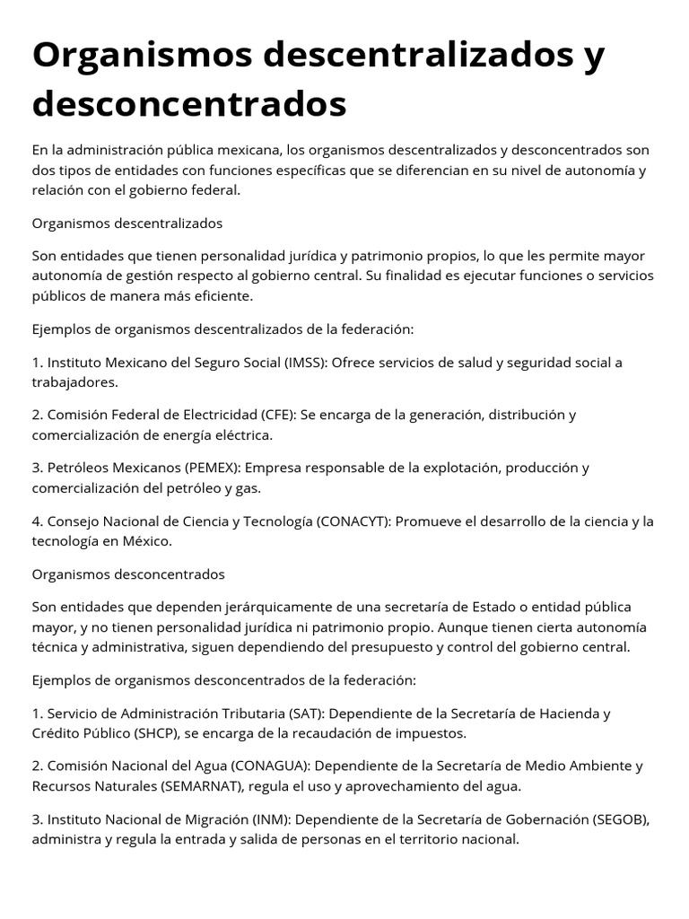 Organismos Descentralizados y Desconcentrados | PDF