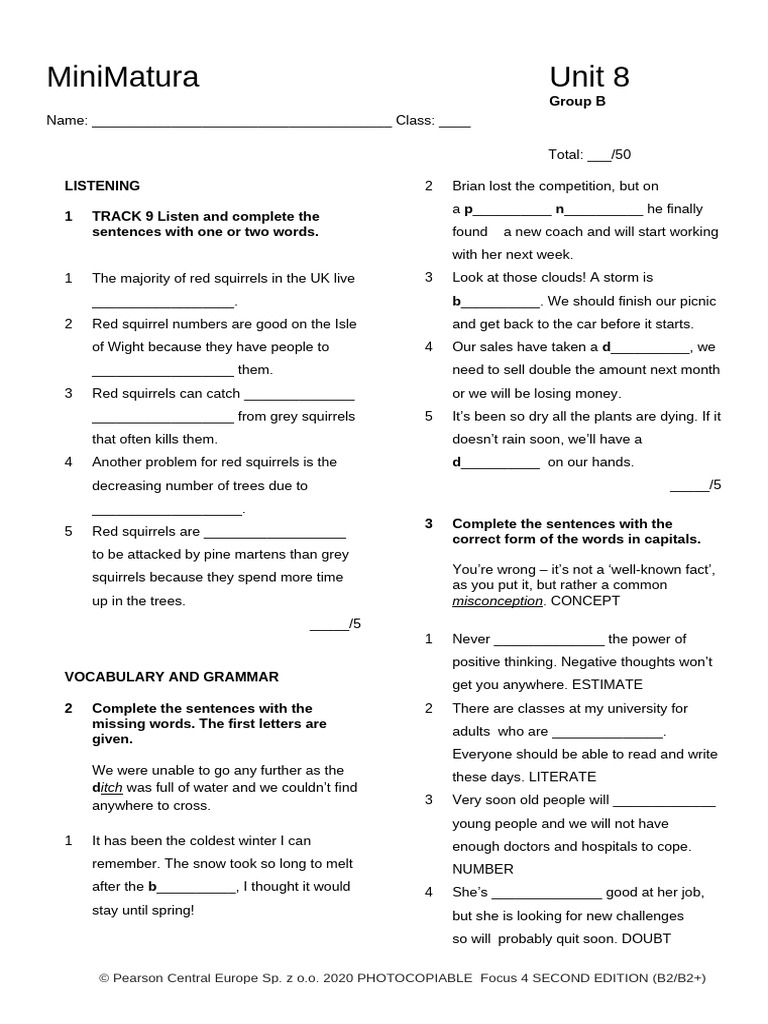 Focus4 2E MiniMatura Unit8 GroupB 2kol | PDF