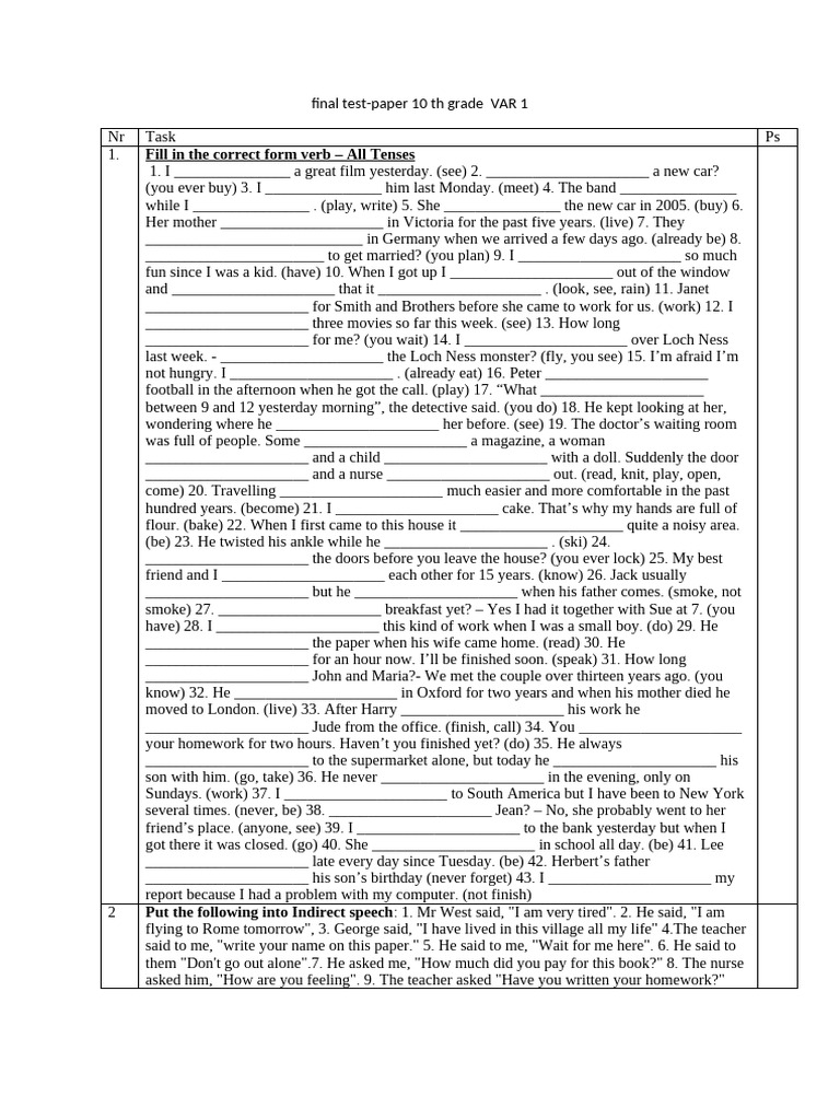 Final Test CL 10 | PDF