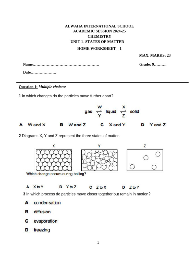 9chem_HW Unit-1 2024-25 | PDF