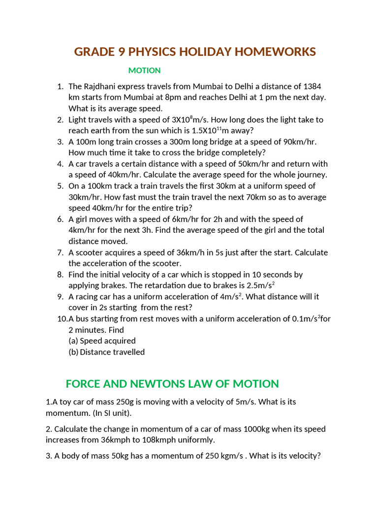 Holiday Homework | PDF