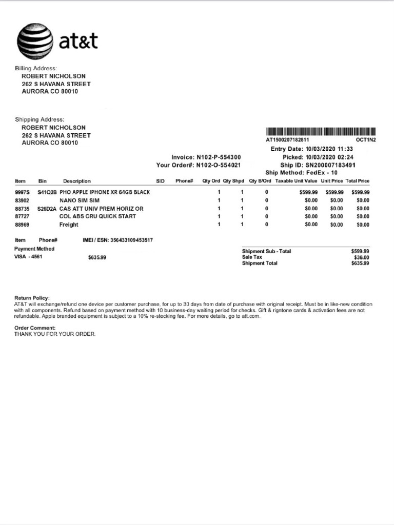 My Iphone XR Bill ATT | PDF