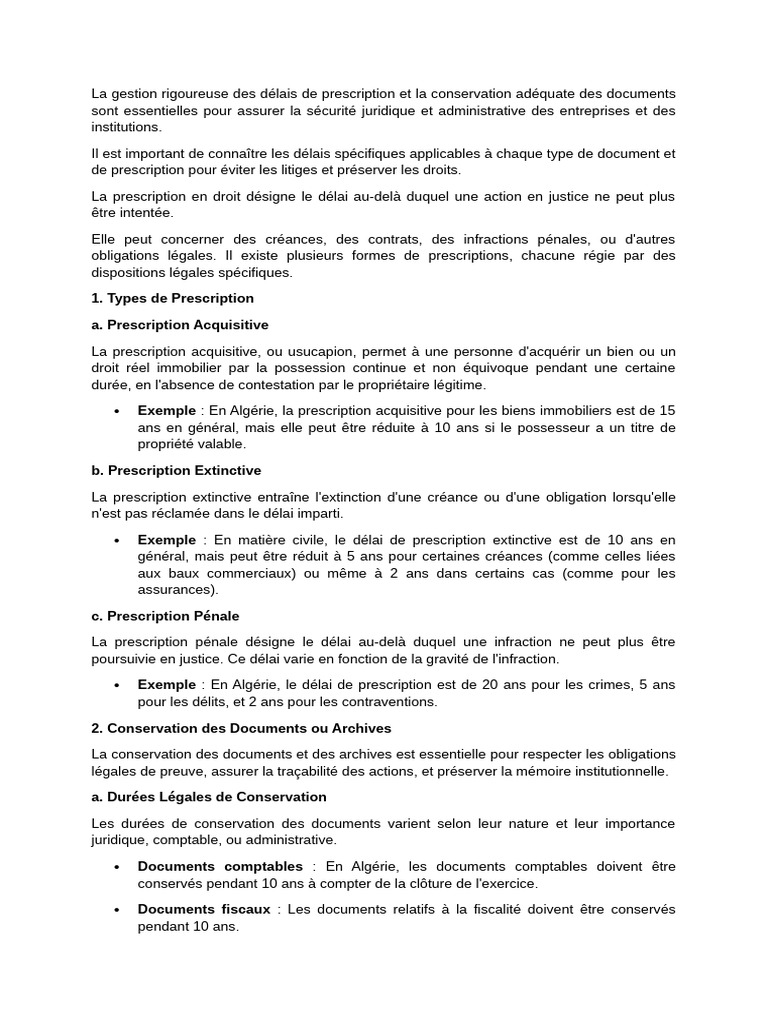 La Prescription Et Le Délai de Conservation Des Archives | PDF