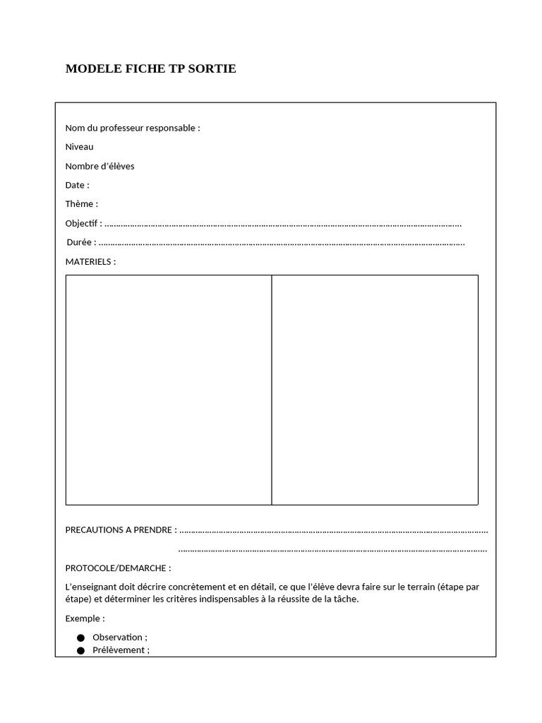 Modele Fiche TP Sortie | PDF
